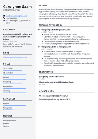 3D Animator Resume Example and Writing Guide - ResumeLawyer