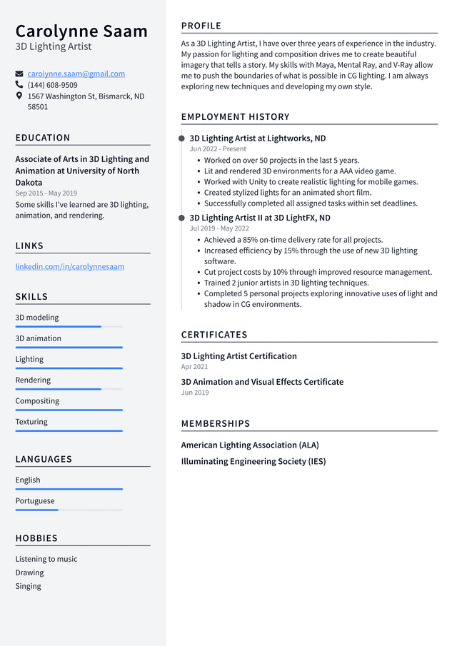3D Animator Resume Example and Writing Guide - ResumeLawyer