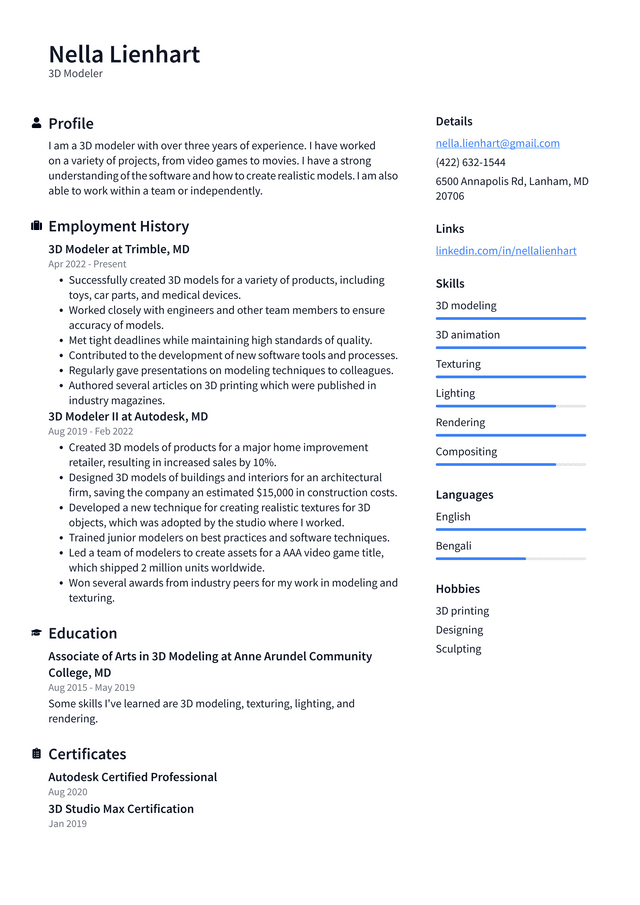 3D Animator Resume Example and Writing Guide - ResumeLawyer