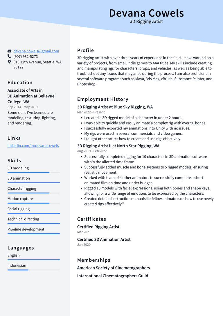 3D Animator Resume Example and Writing Guide - ResumeLawyer