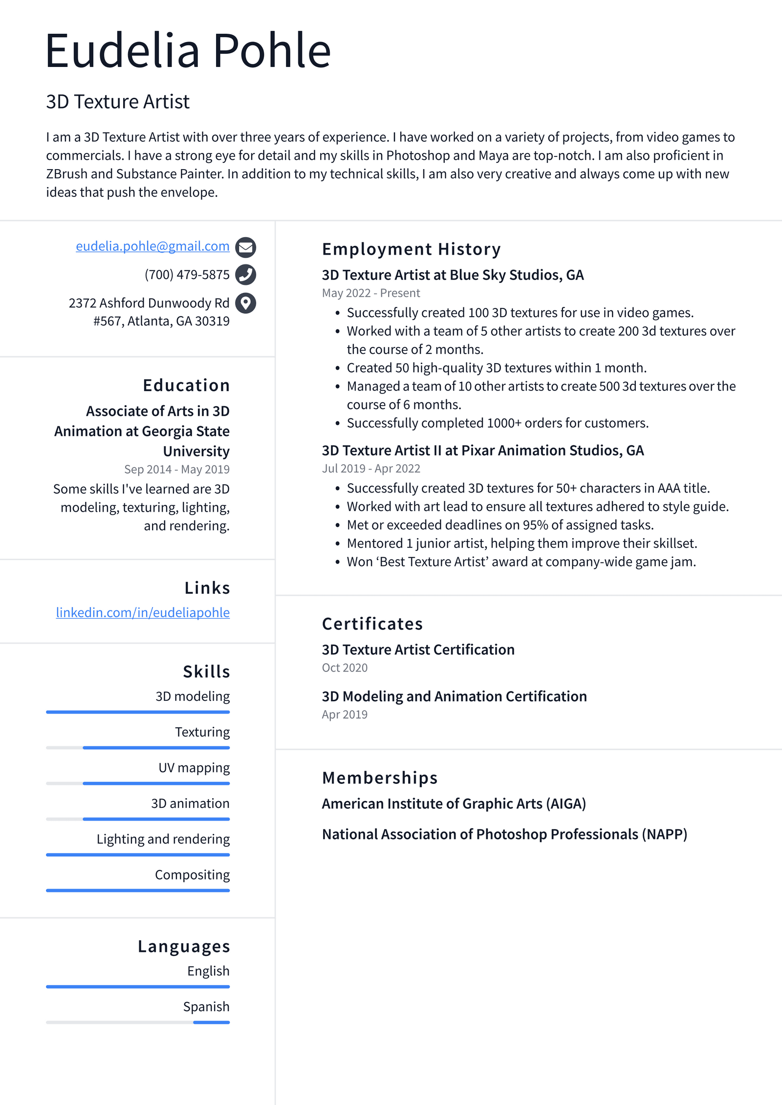 3D Animator Resume Example and Writing Guide - ResumeLawyer