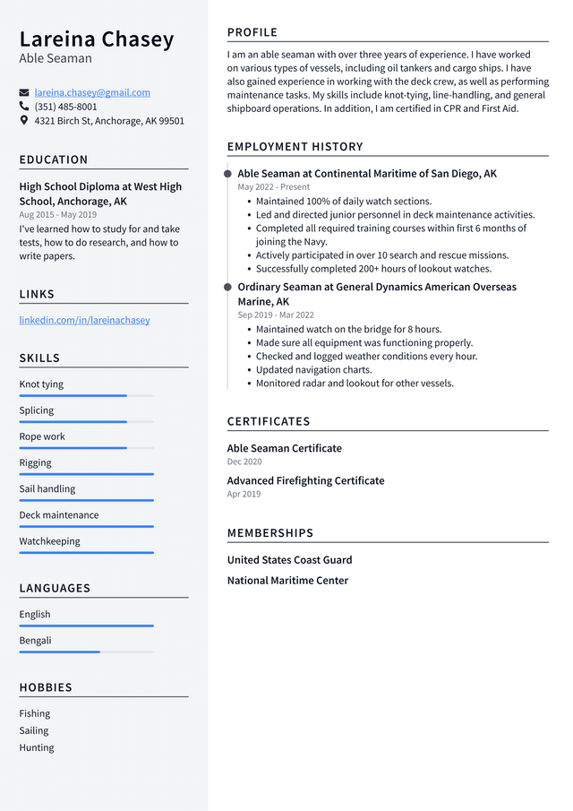 Seaman Resume Example and Writing Guide - ResumeLawyer