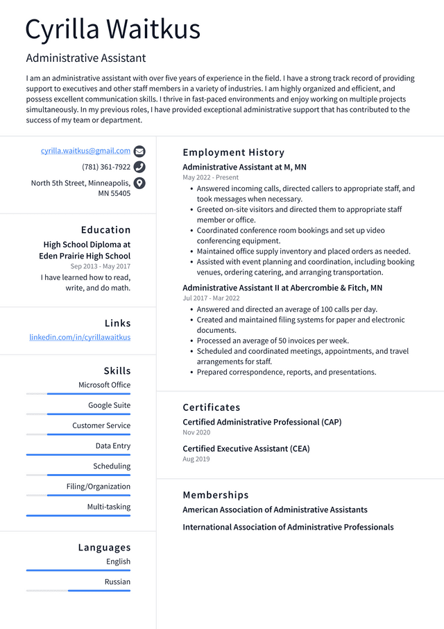Personal Assistant Resume Example and Writing Guide - ResumeLawyer