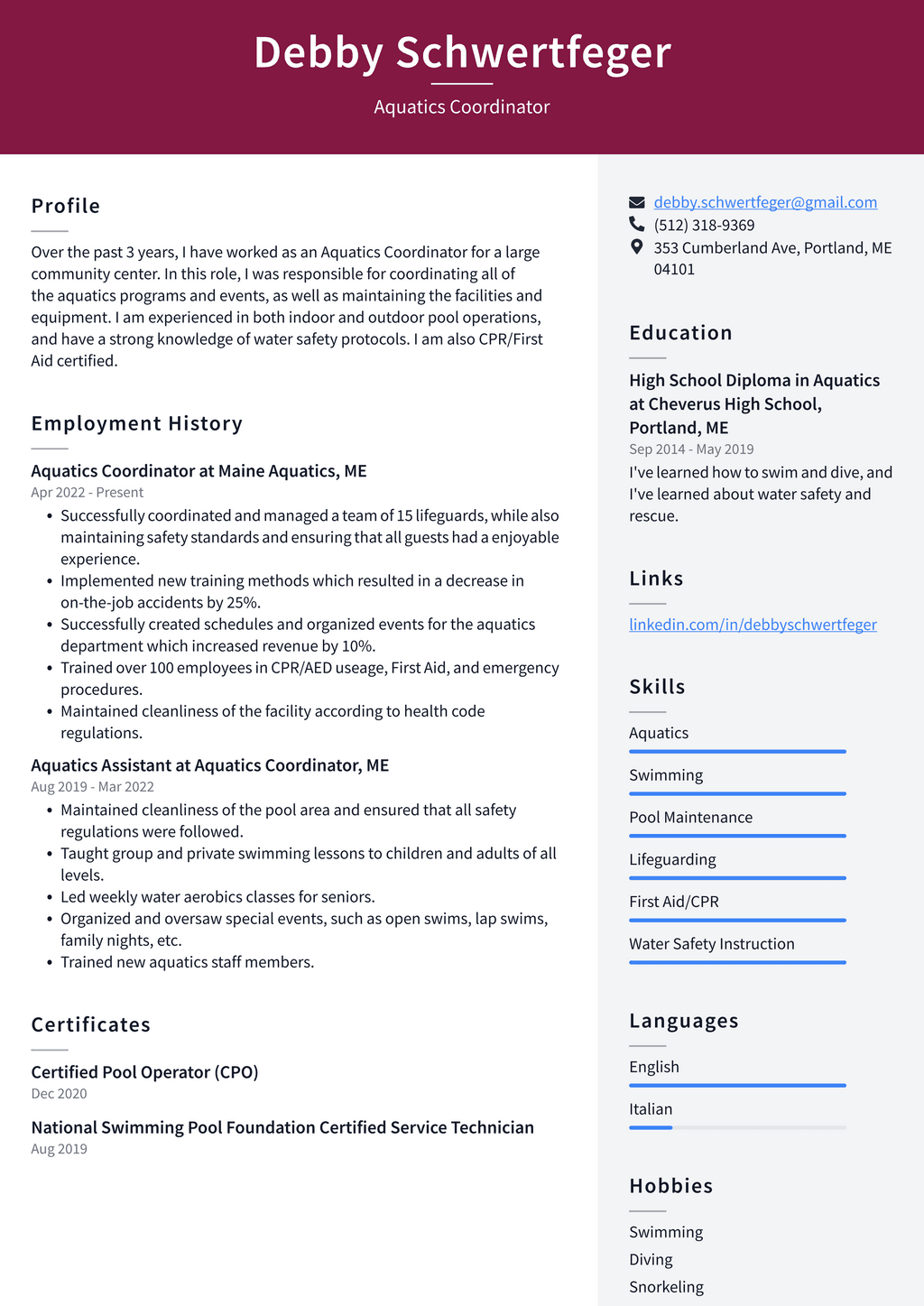 Swimming Coach Resume Example and Writing Guide - ResumeLawyer