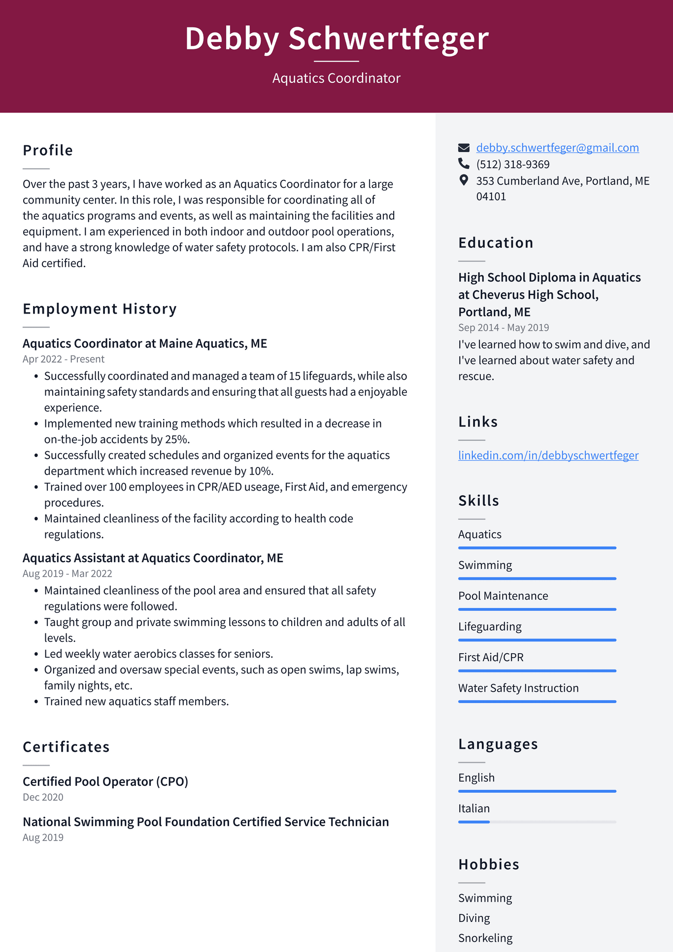 Swimming Coach Resume Example and Writing Guide - ResumeLawyer
