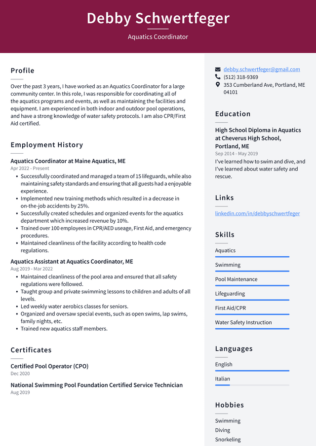 Swimming Coach Resume Example and Writing Guide - ResumeLawyer