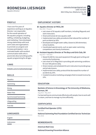 Swimming Coach Resume Example and Writing Guide - ResumeLawyer
