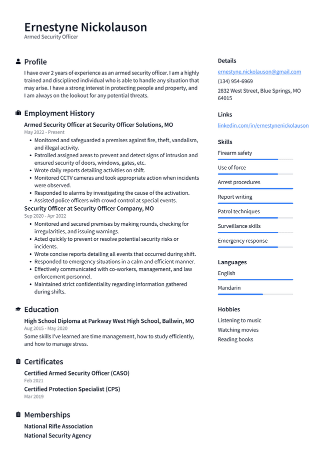 Security Officer Resume Example and Writing Guide - ResumeLawyer