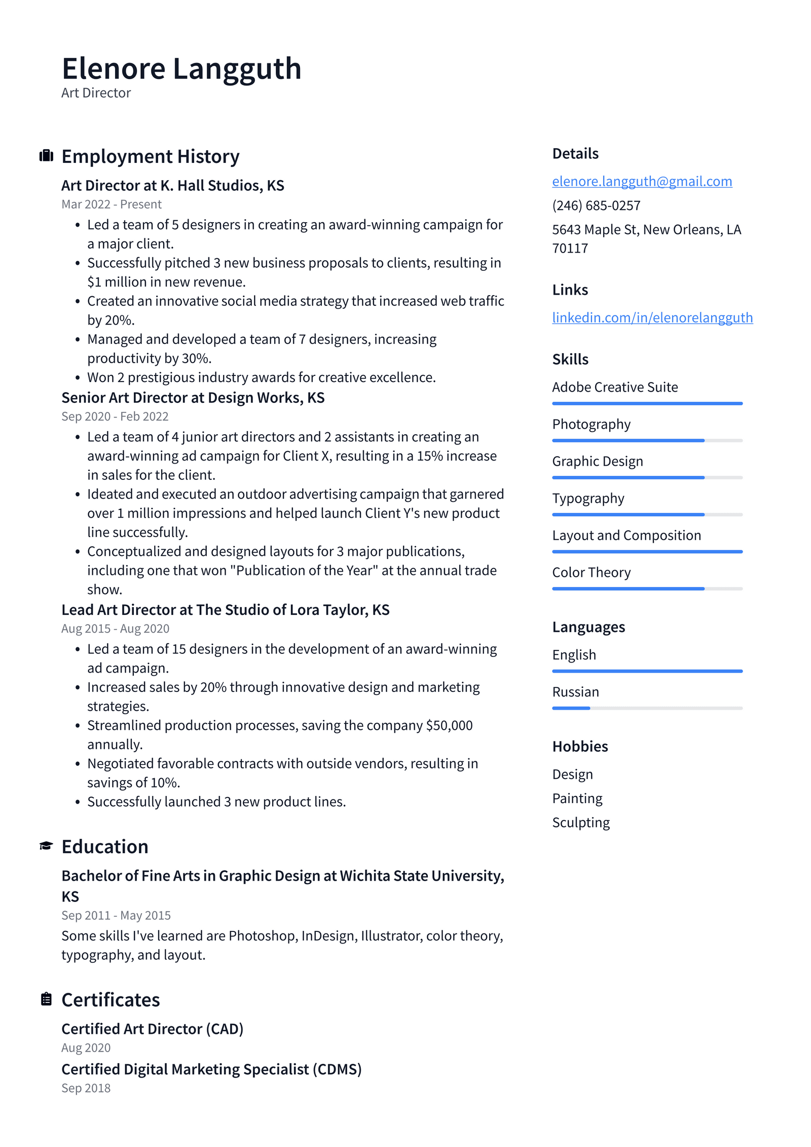 Creative Director Resume Example and Writing Guide - ResumeLawyer