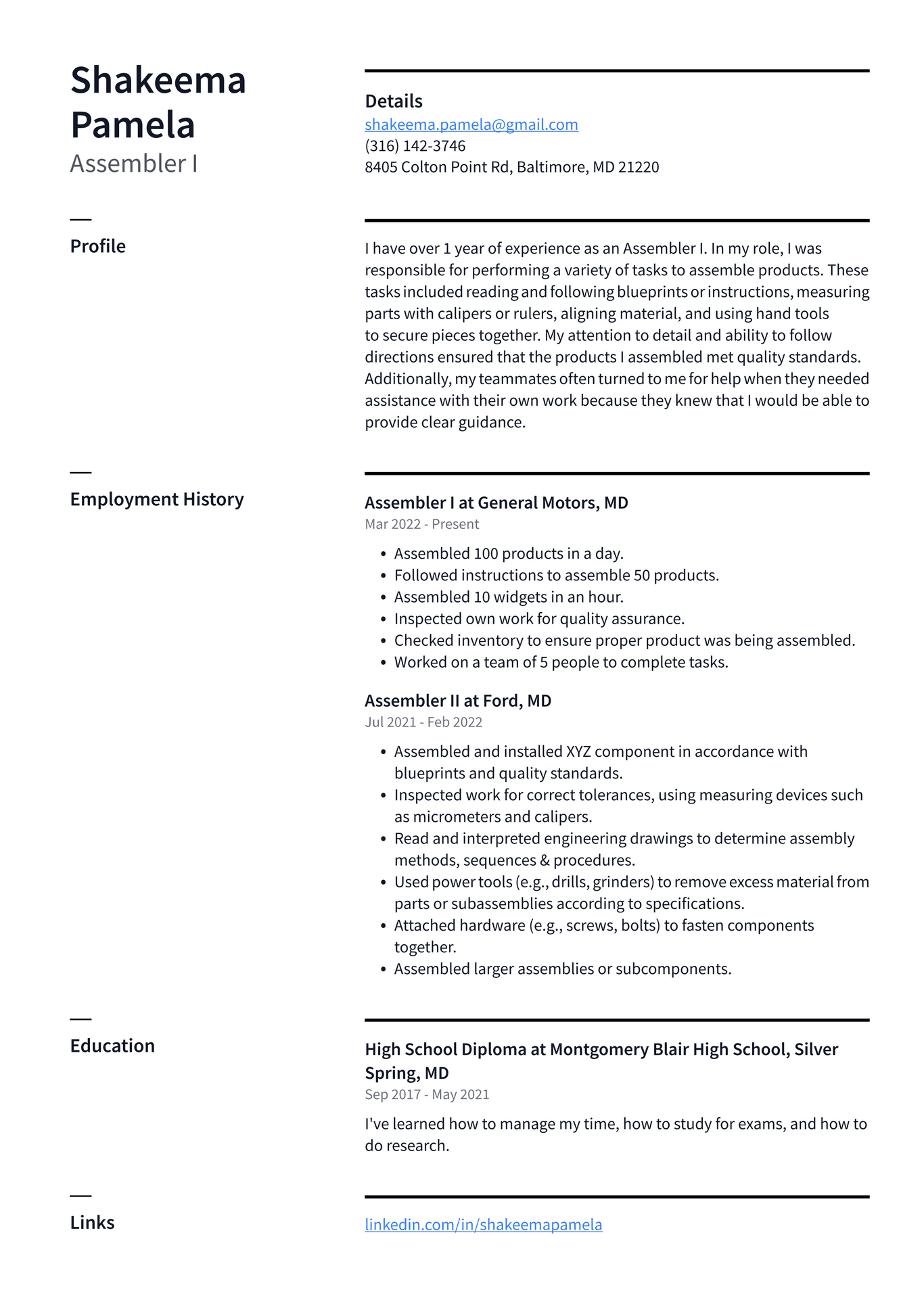 Assembler Resume Example and Writing Guide - ResumeLawyer
