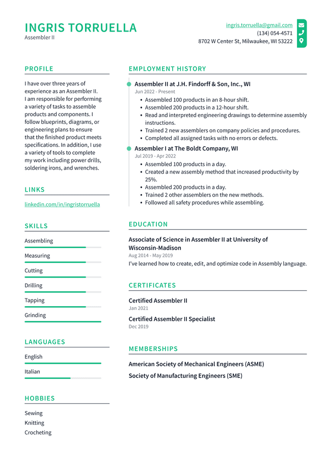 Assembler Resume Example and Writing Guide - ResumeLawyer