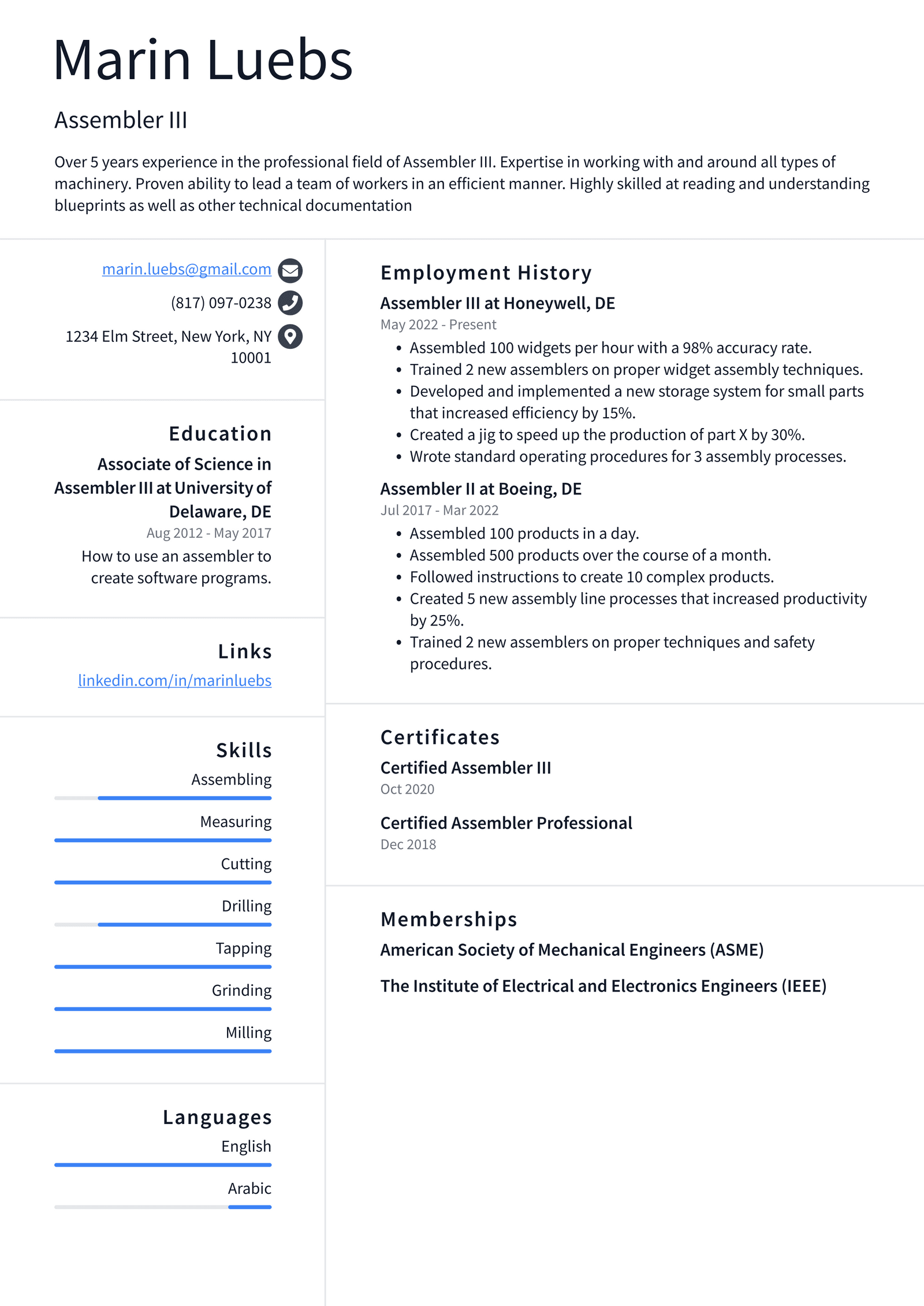 Assembler Resume Example and Writing Guide - ResumeLawyer
