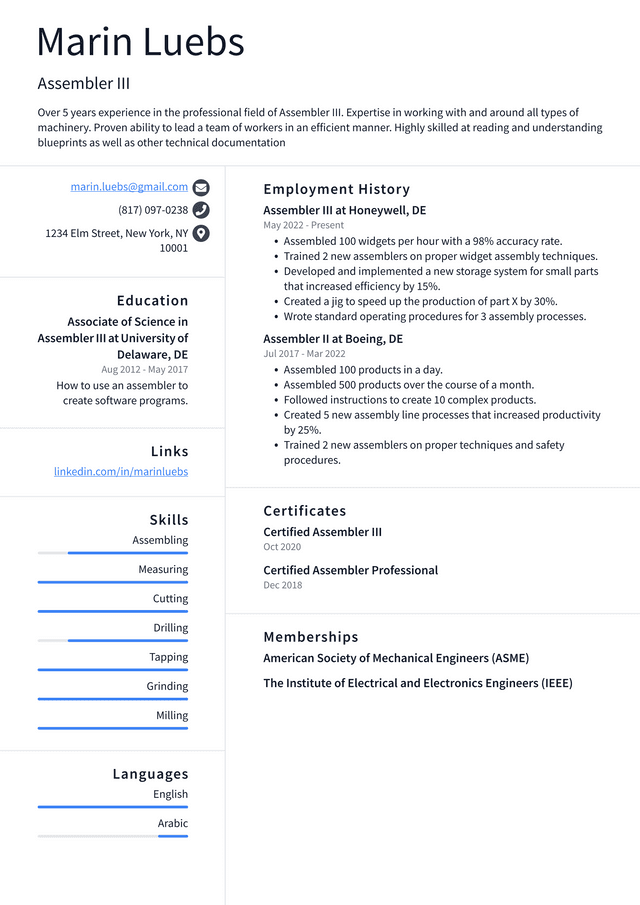 Assembler Resume Example and Writing Guide - ResumeLawyer