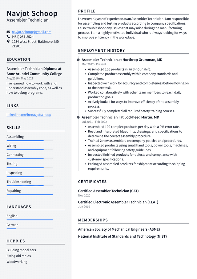 Assembler Resume Example and Writing Guide - ResumeLawyer