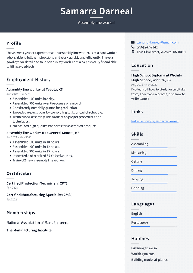 Factory Worker Resume Example and Writing Guide - ResumeLawyer