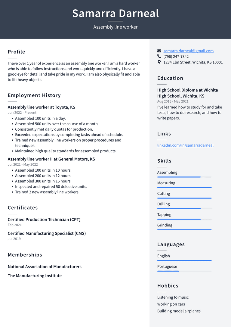 Factory Worker Resume Example and Writing Guide - ResumeLawyer