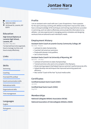 Swimming Coach Resume Example and Writing Guide - ResumeLawyer