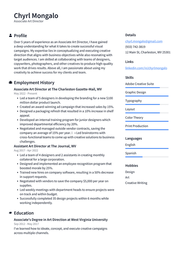 Art Director Resume Example and Writing Guide - ResumeLawyer