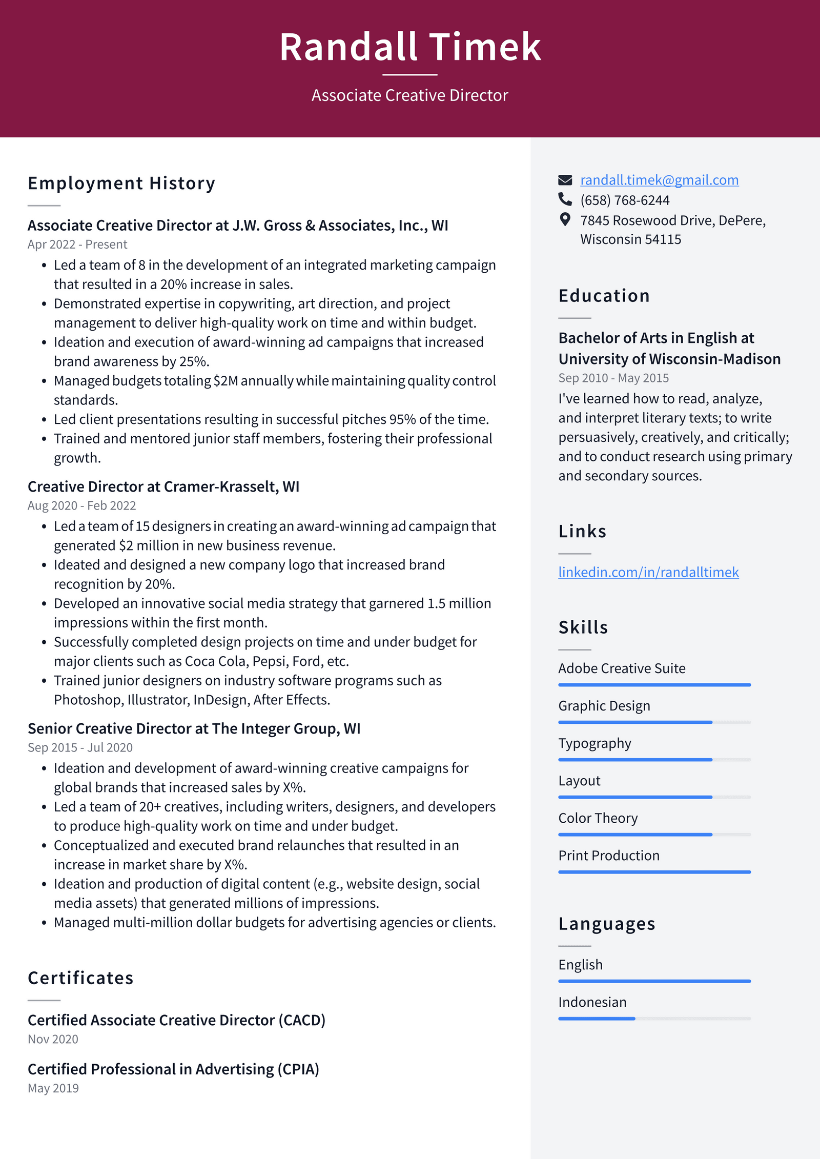 Creative Director Resume Example and Writing Guide - ResumeLawyer