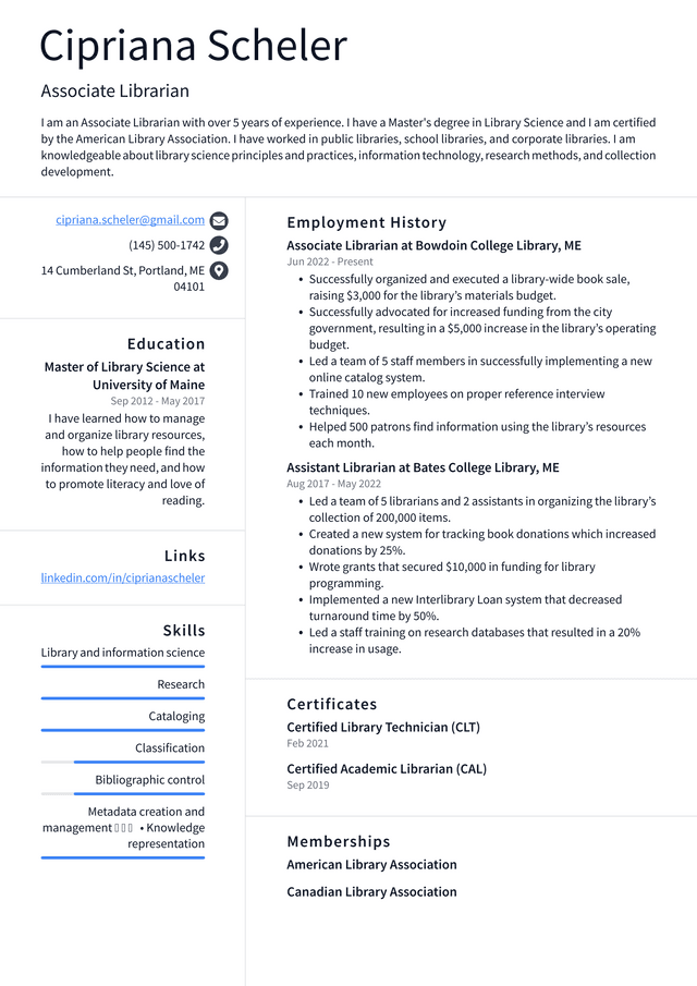 Academic Librarian Resume Example and Writing Guide - ResumeLawyer