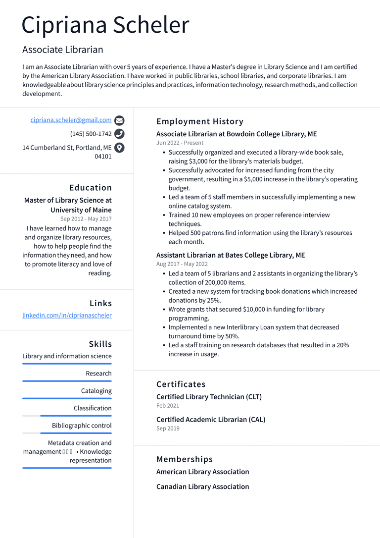 Academic Librarian Resume Example and Writing Guide - ResumeLawyer