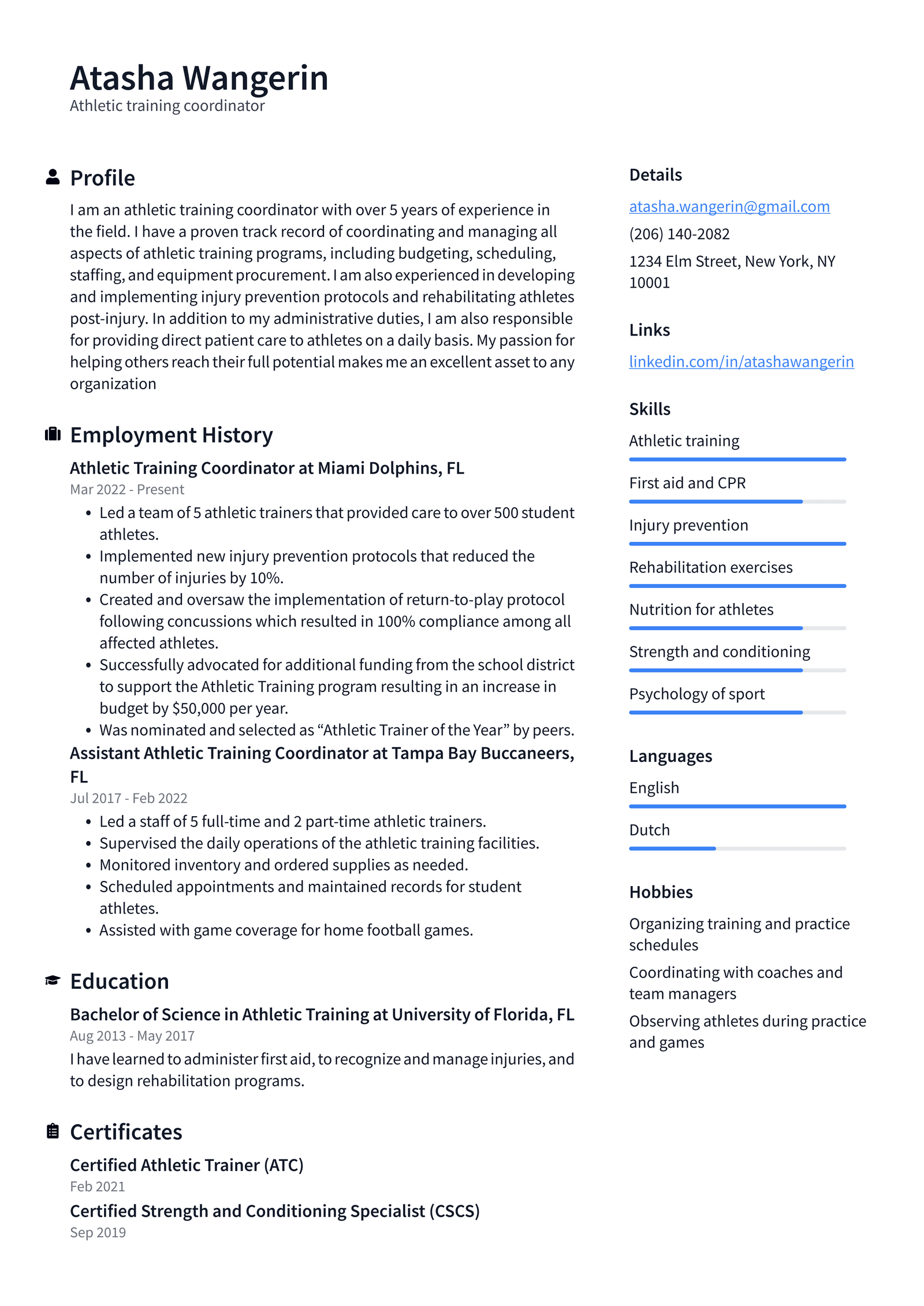 Athletic Trainer Resume Example and Writing Guide - ResumeLawyer