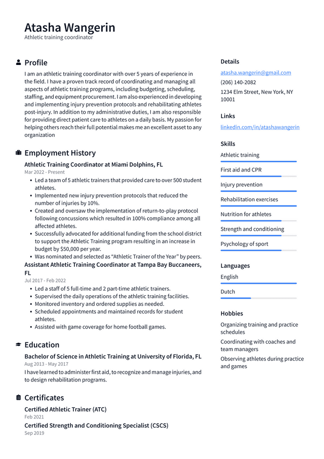 Athletic Trainer Resume Example and Writing Guide - ResumeLawyer