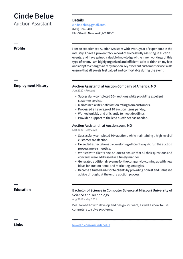 Auction House Manager Resume Example and Writing Guide - ResumeLawyer