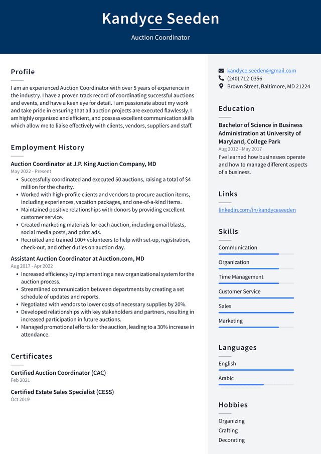 Auction House Manager Resume Example and Writing Guide - ResumeLawyer