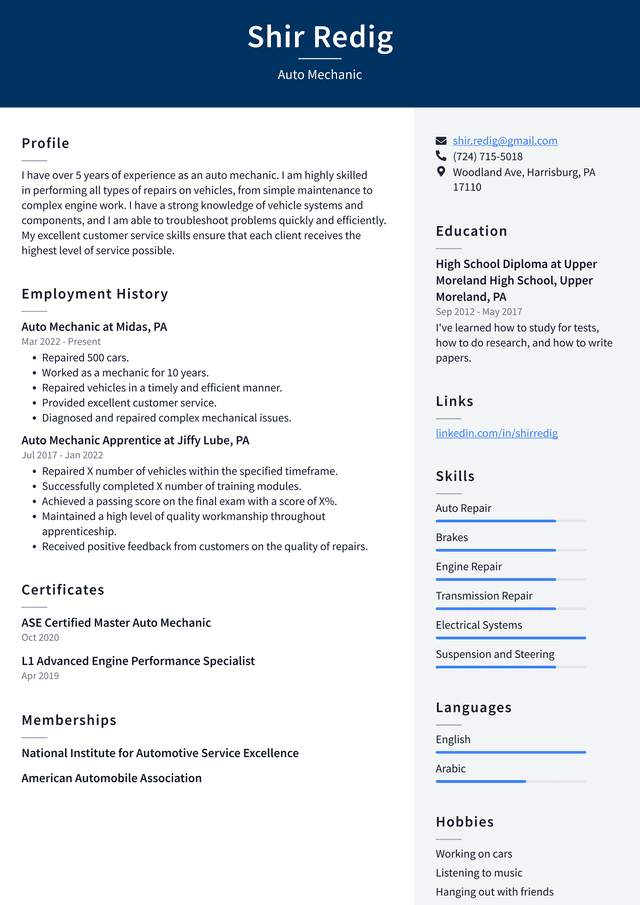 Mechanic Resume Example and Writing Guide - ResumeLawyer