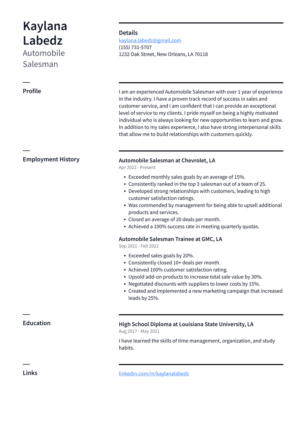 Car Sales Resume Example and Writing Guide - ResumeLawyer