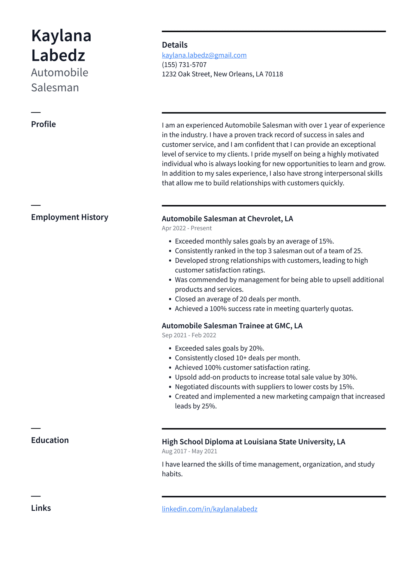 Car Sales Resume Example and Writing Guide - ResumeLawyer
