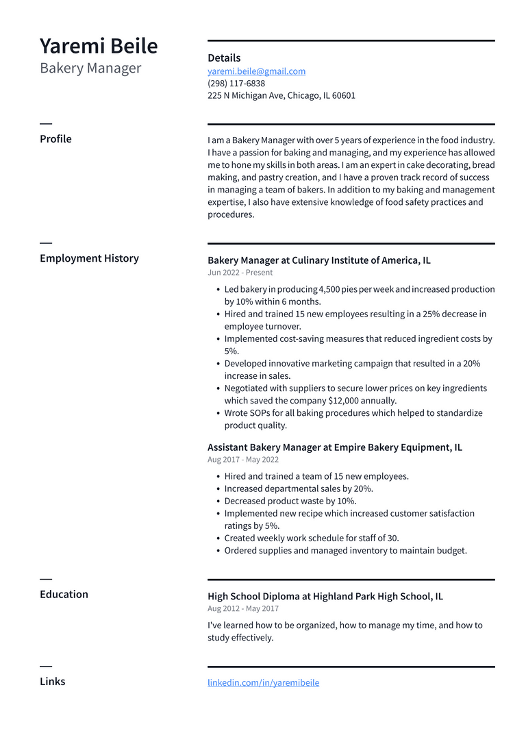 Baker Resume Example and Writing Guide - ResumeLawyer