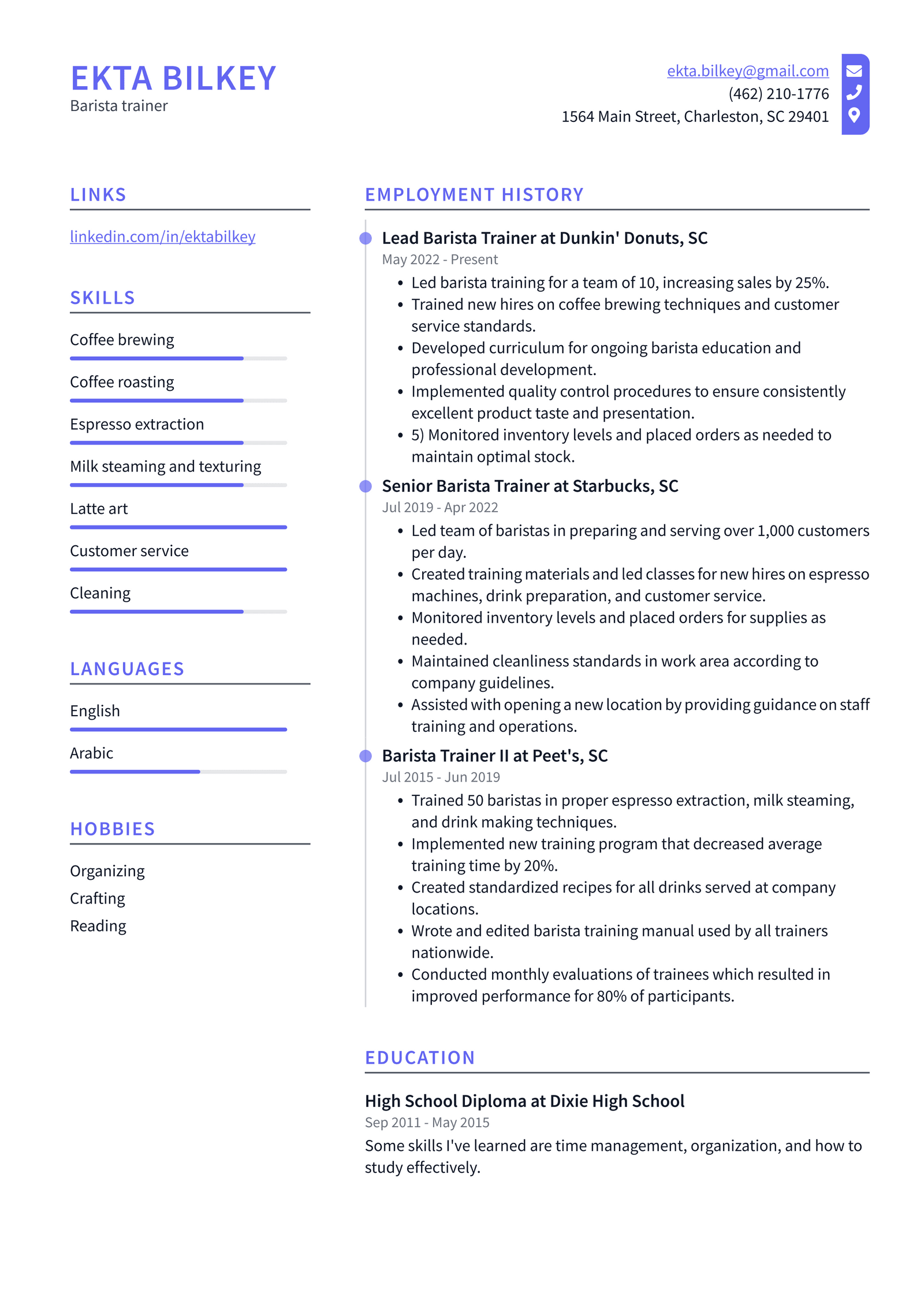 Barista Resume Example and Writing Guide - ResumeLawyer
