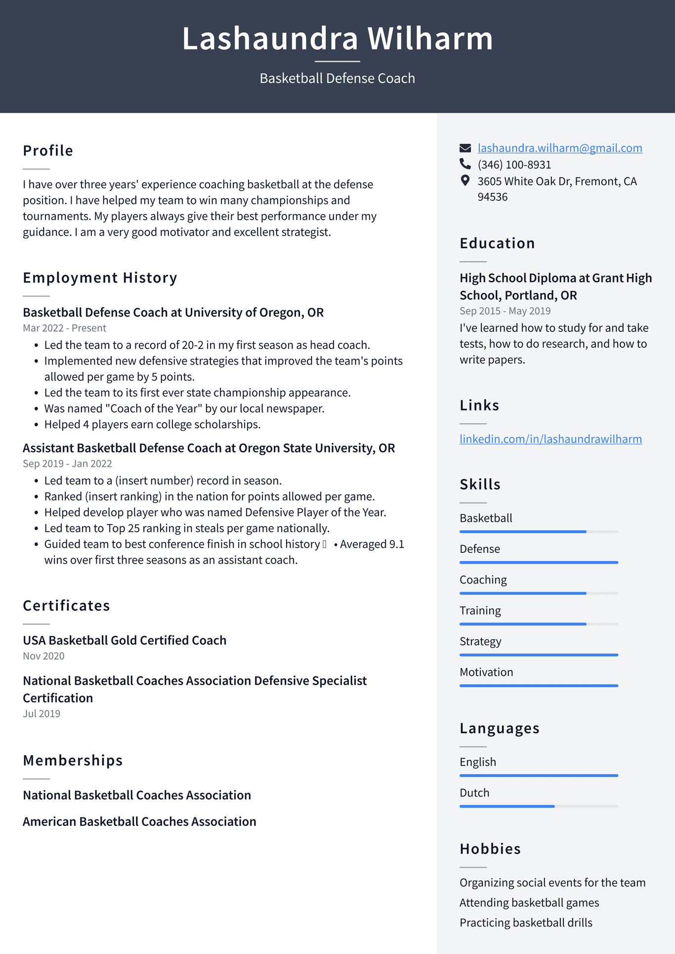 Basketball Coach Resume Example and Writing Guide - ResumeLawyer