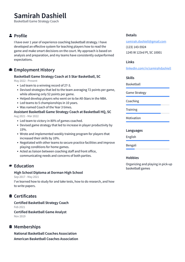 Basketball Coach Resume Example and Writing Guide - ResumeLawyer
