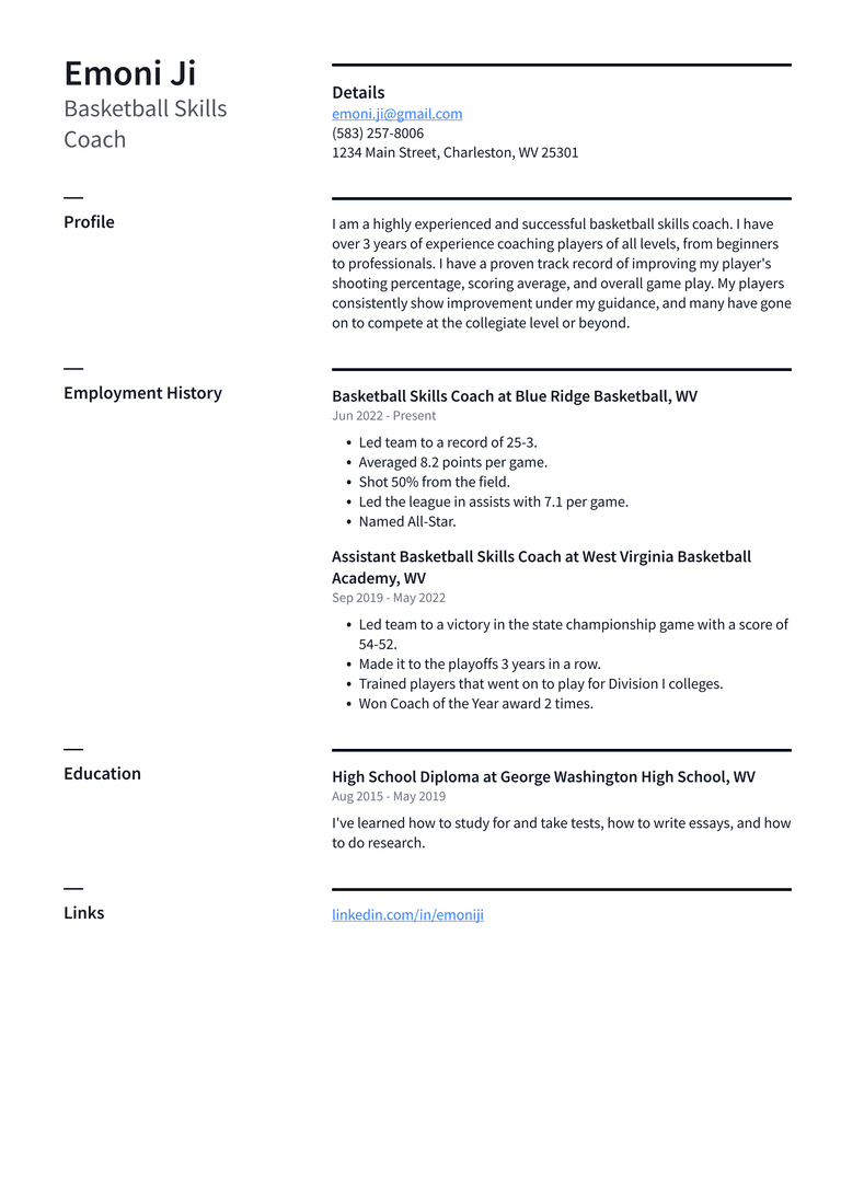 Basketball Coach Resume Example and Writing Guide - ResumeLawyer