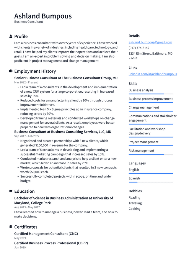 Consultant Resume Example and Writing Guide - ResumeLawyer