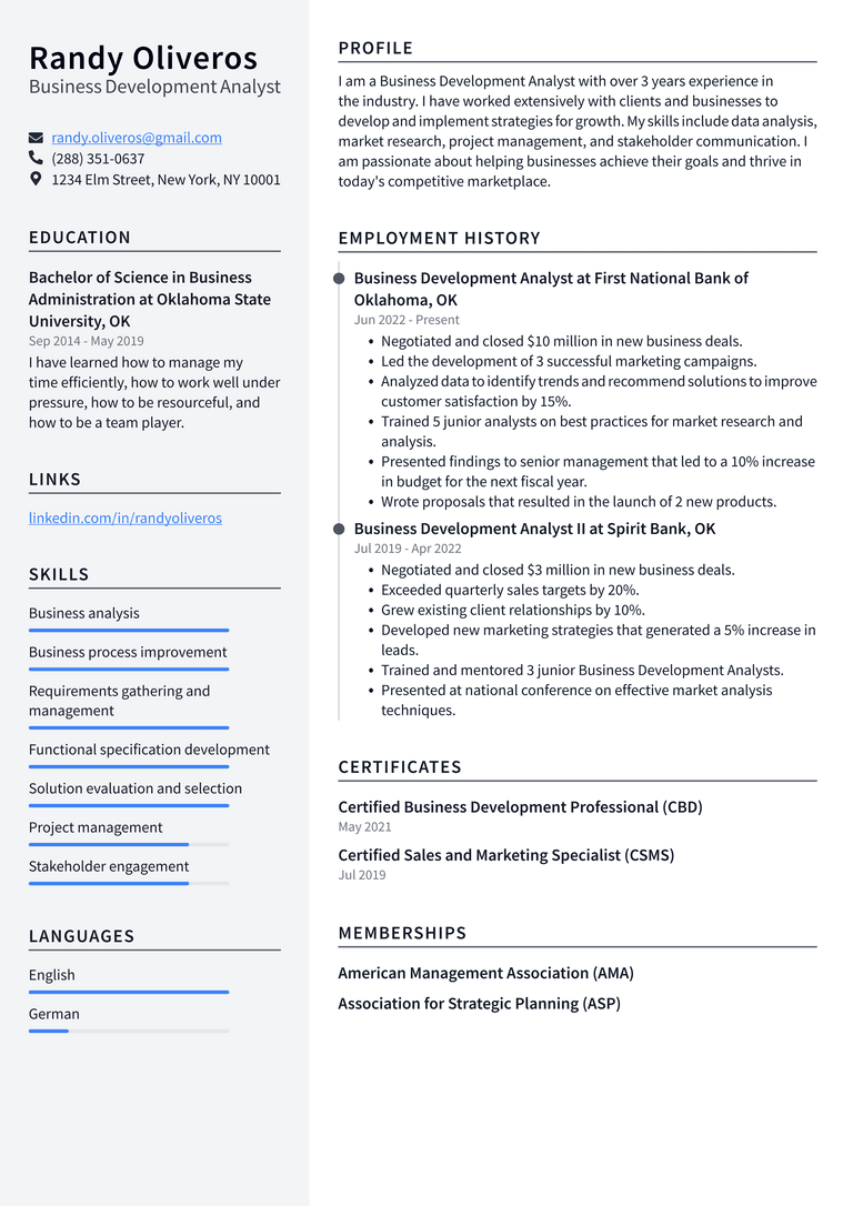 Business Development Manager Resume Example and Writing Guide ...