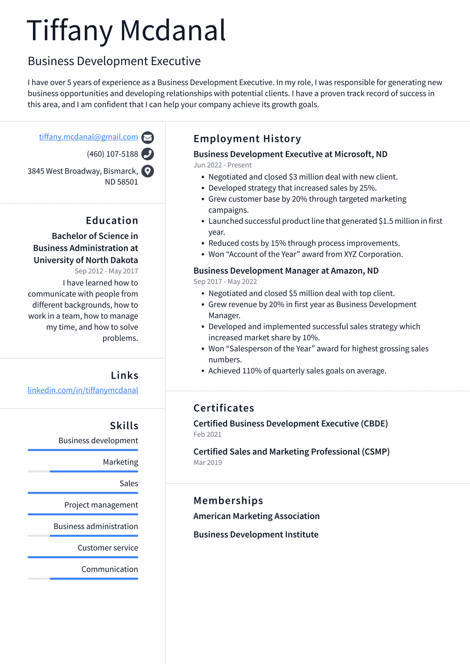 Business Development Manager Resume Example and Writing Guide ...