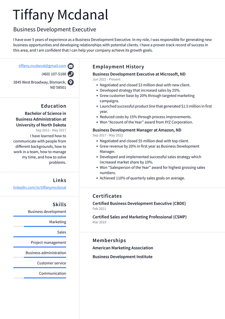 Business Development Manager Resume Example and Writing Guide - ResumeLawyer