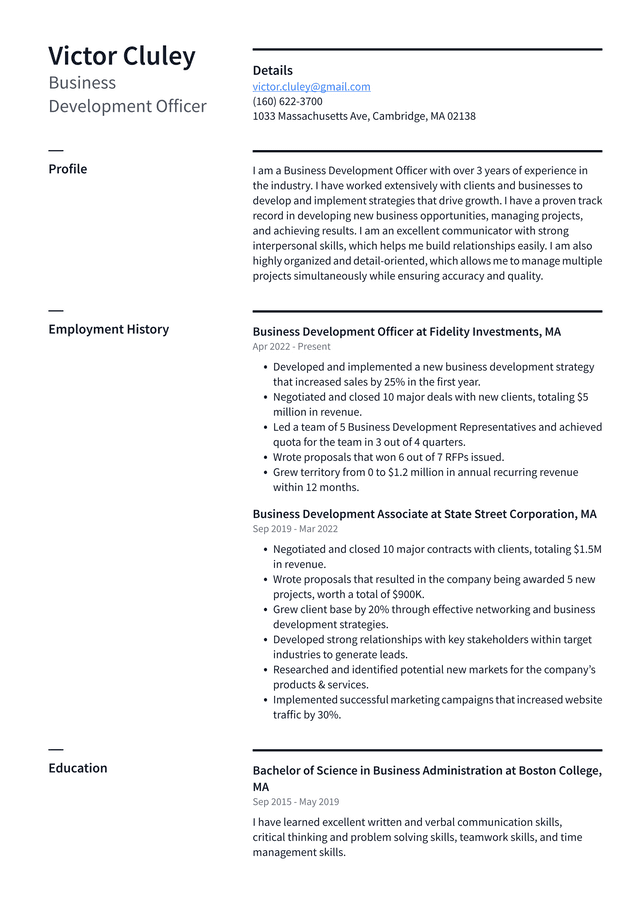 Business Development Manager Resume Example and Writing Guide ...