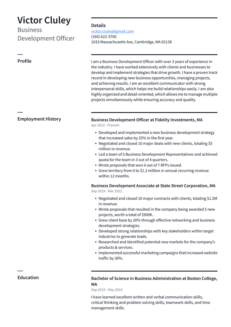 Business Development Manager Resume Example and Writing Guide ...