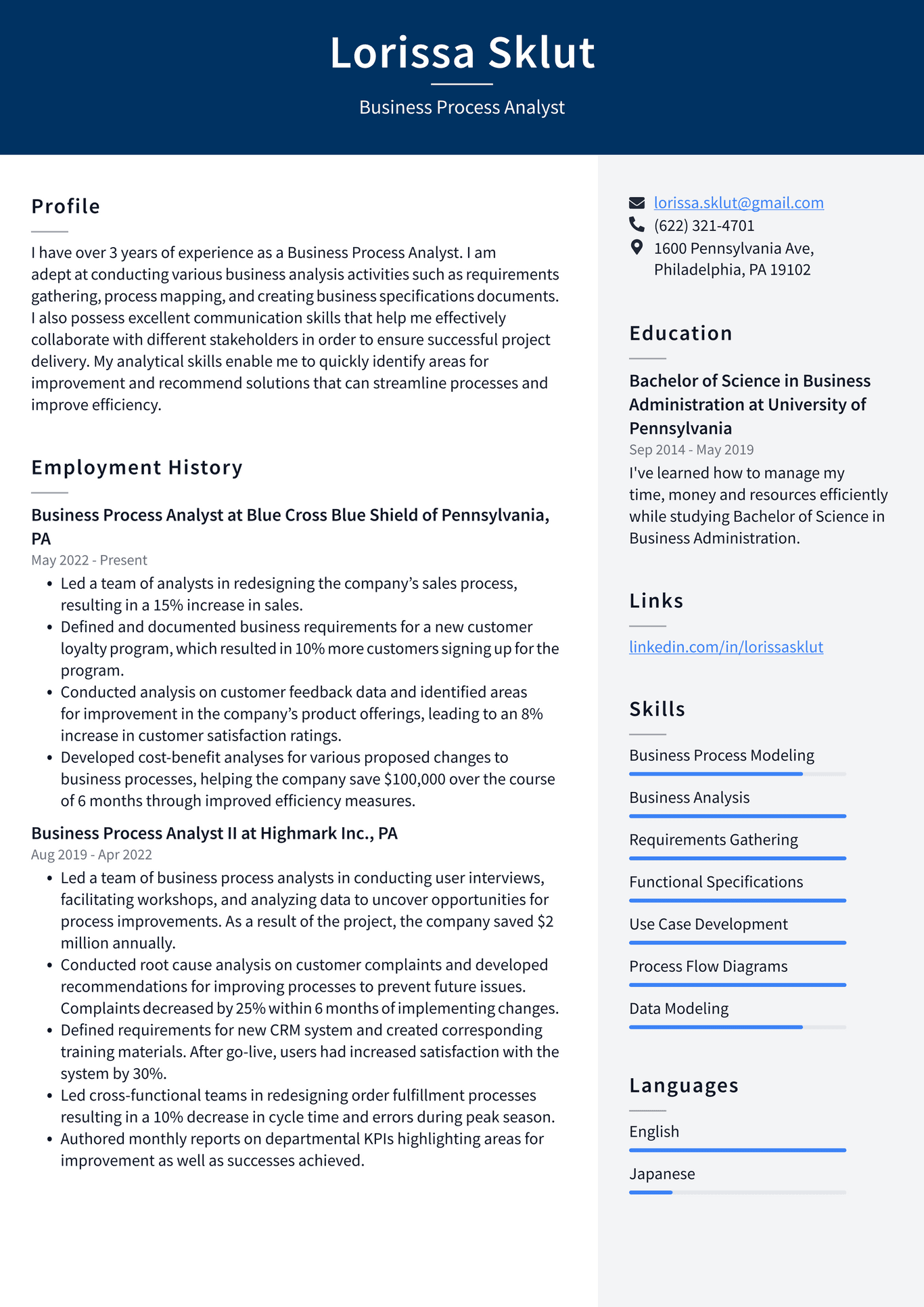Business Analyst Resume Example and Writing Guide - ResumeLawyer
