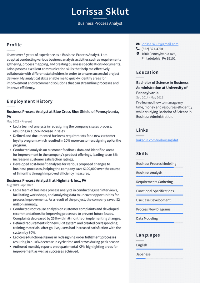 Business Analyst Resume Example and Writing Guide - ResumeLawyer
