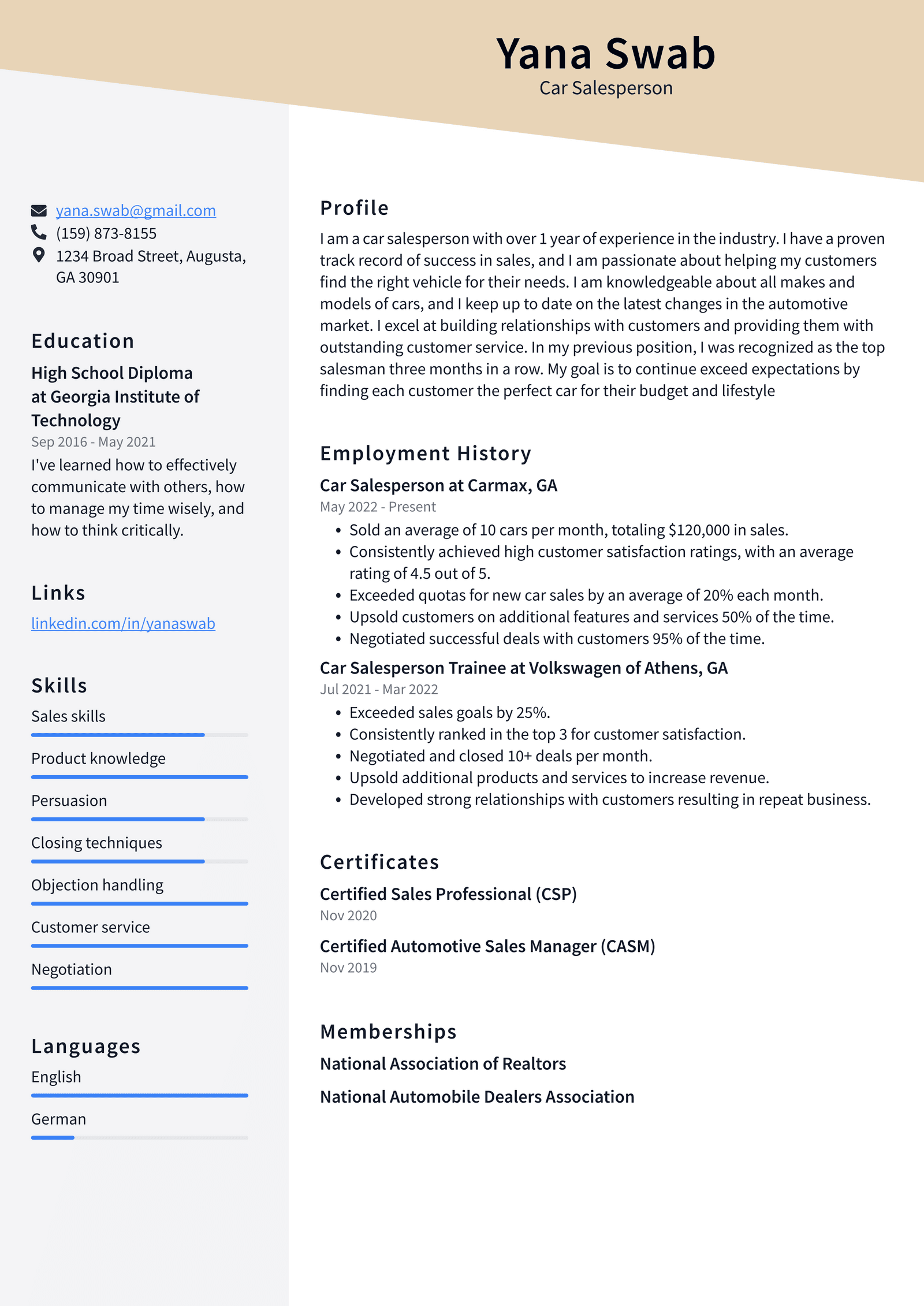 Car Sales Resume Example and Writing Guide - ResumeLawyer