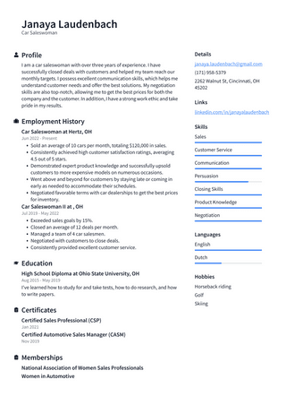 Car Sales Resume Example and Writing Guide - ResumeLawyer