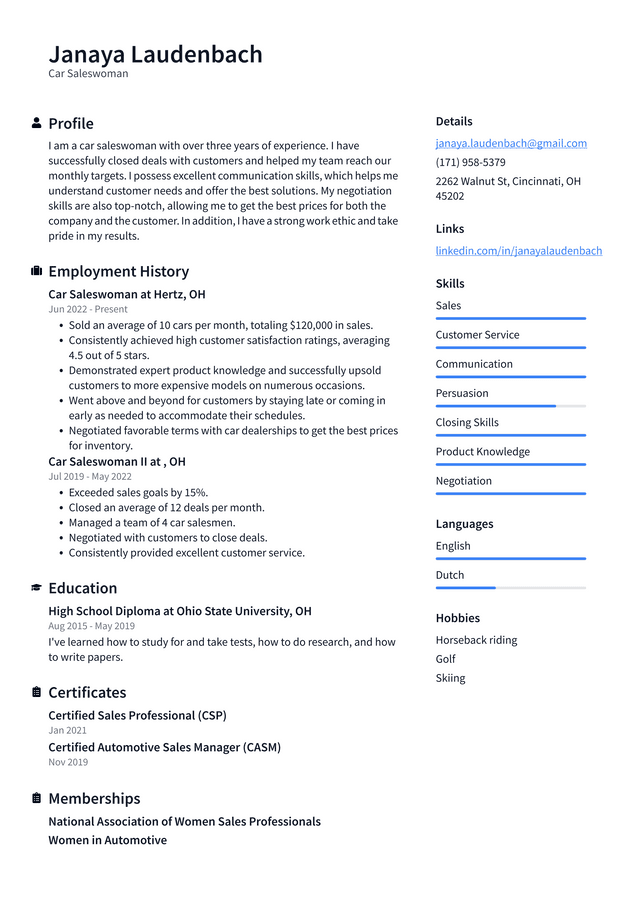 Car Sales Resume Example and Writing Guide - ResumeLawyer