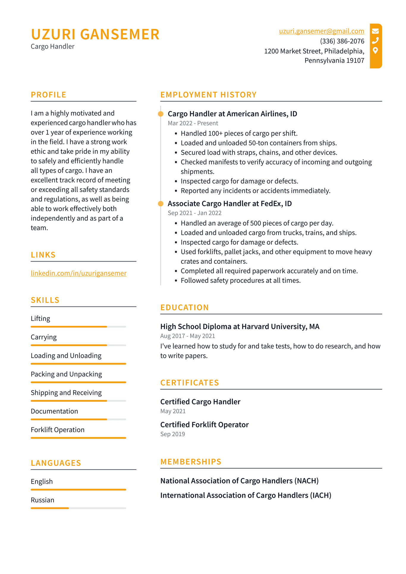 Package Handler Resume Example and Writing Guide - ResumeLawyer