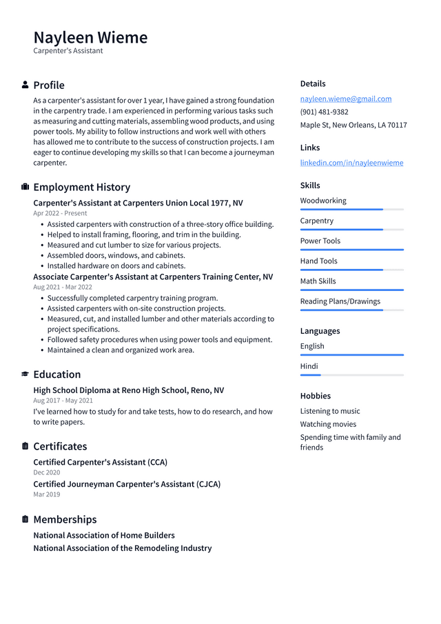 Carpenter Resume Example and Writing Guide - ResumeLawyer